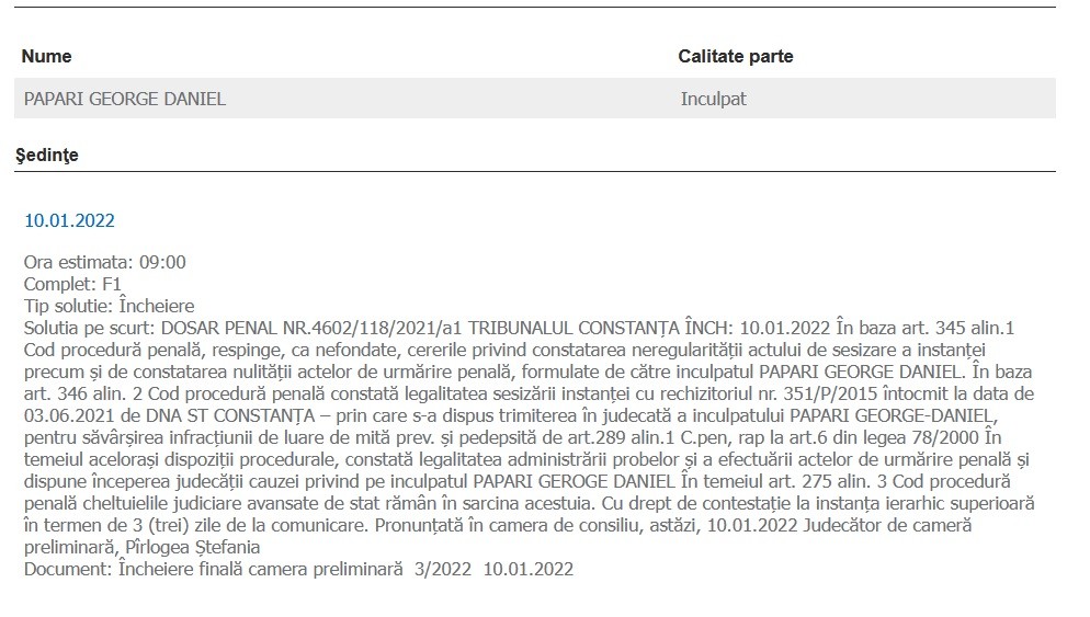Papari a cerut în instanță nulitatea actelor de urmărire penală ...