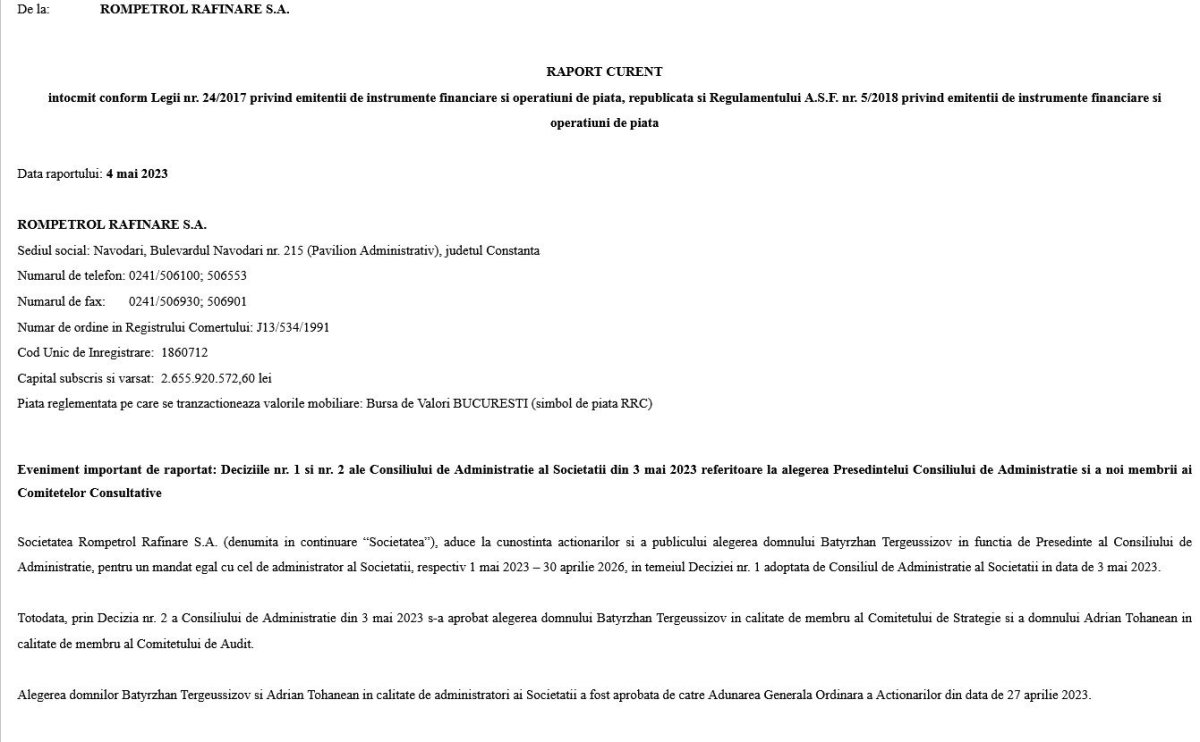 Cine este noul președinte al CA de la Rompetrol Rafinare ...