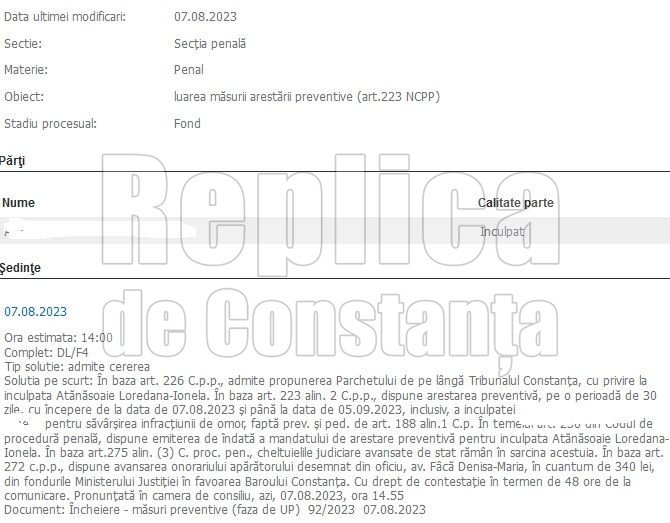Criminala de la Mangalia, arestată preventiv | replicaonline.ro