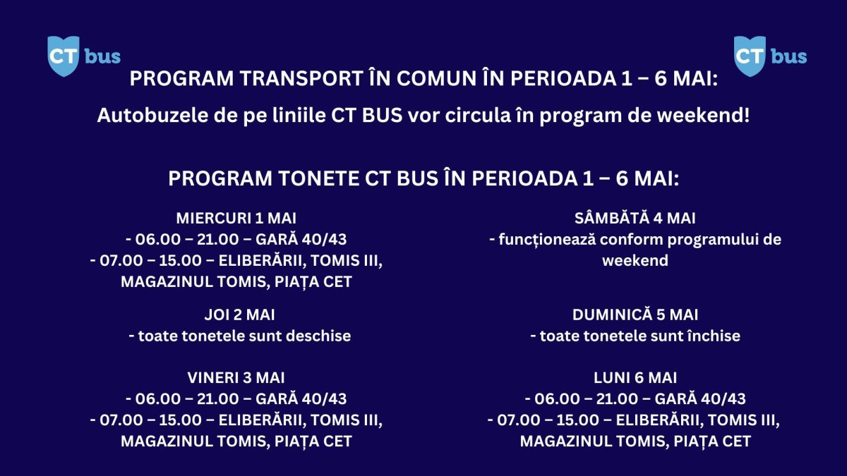 Programul autobuzelor CT BUS, de Paște | replicaonline.ro