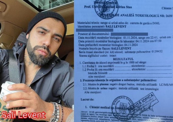 Răsturnare de situație în cazul lui Sali Levent. Testele antidrog au ...