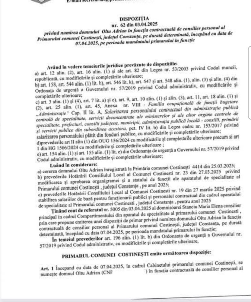 Primarul din Costinești și-a luat pe post de consilier personal un angajat de la Iridex ...